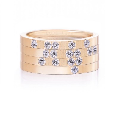 CODE LOVE "LOVE" Gold & Diamond Union Ring Morse code Jewellery